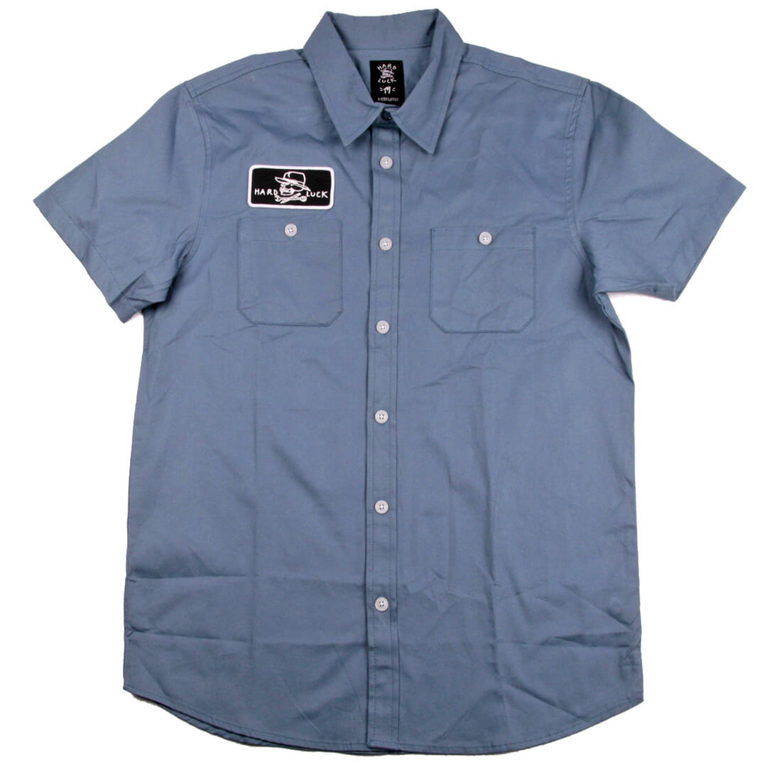 Hard Luck Work Button Up Shirt Slate Blue | Billion Creation